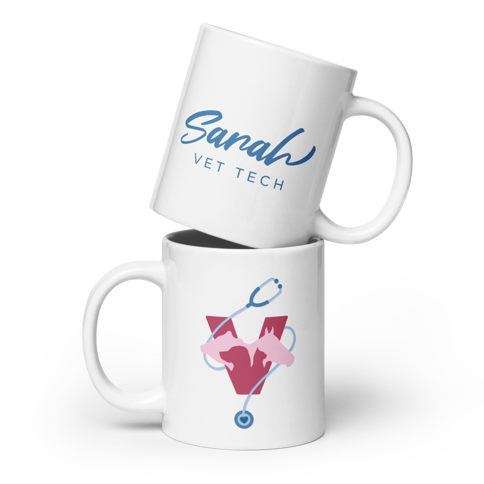 Custom Name Vet White glossy mug – I love Veterinary